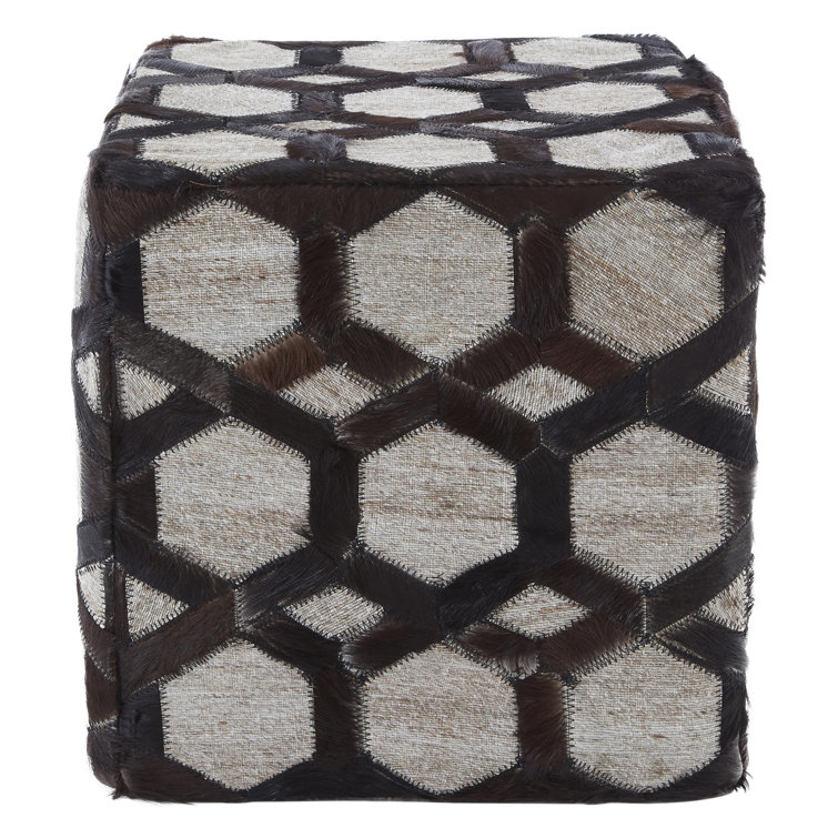 Williston Forge Anbritt 40cm Wide Genuine Leather Square Geometric Pouffe Ottoman | Wayfair.co.uk